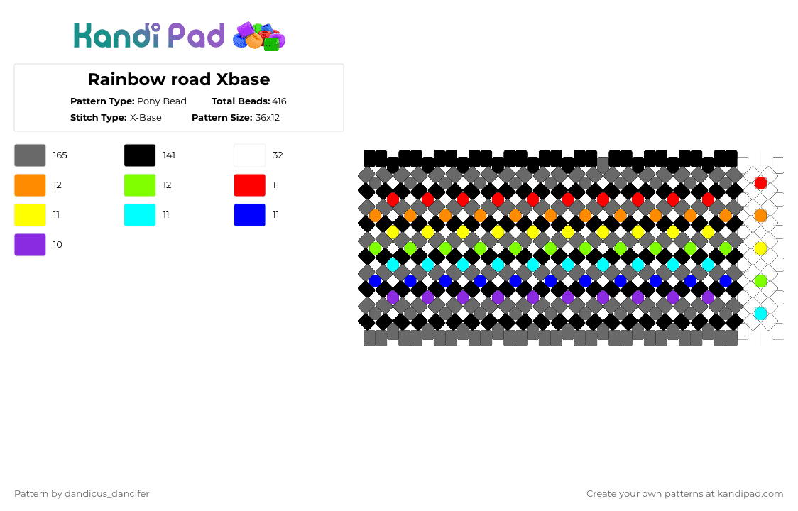 Rainbow road Xbase Pony Bead Pattern - Kandi Pad | Kandi Patterns, Fuse ...
