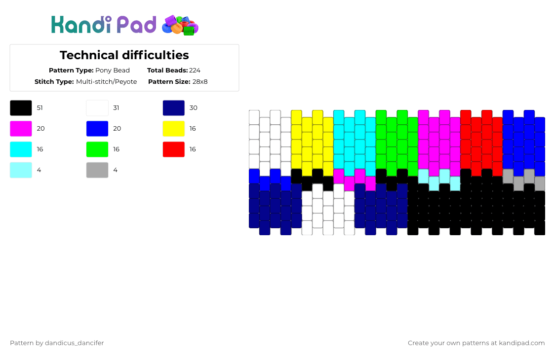 Technical difficulties Pony Bead Pattern - Kandi Pad | Kandi Patterns ...
