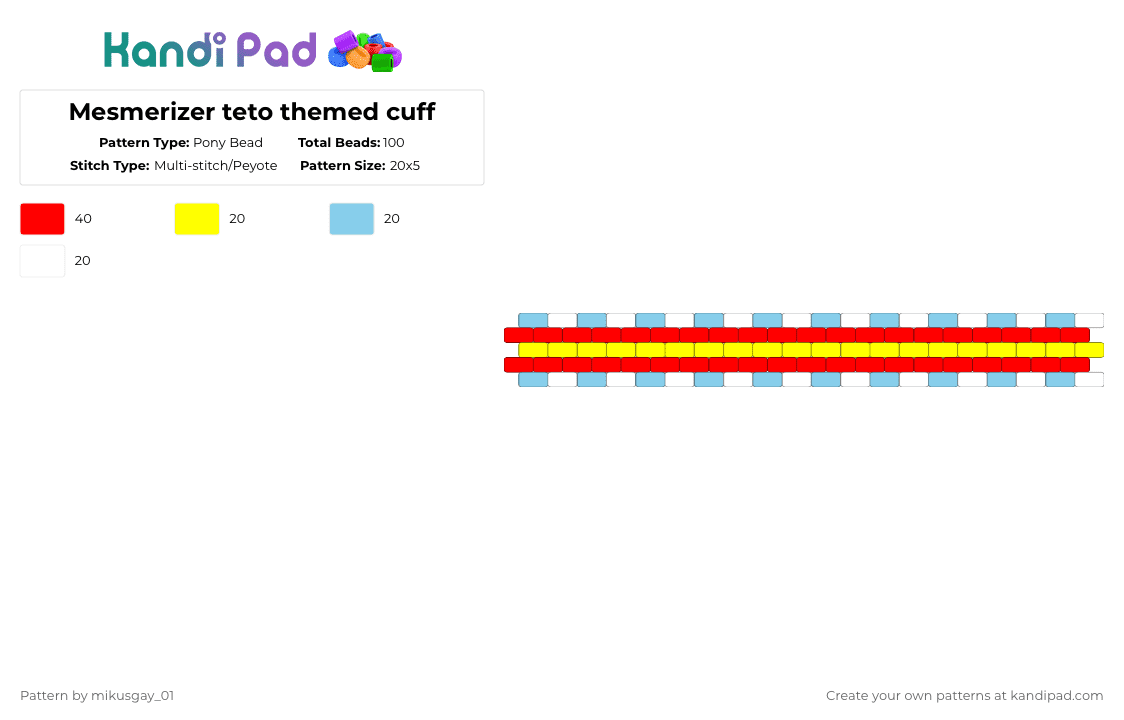 Mesmerizer teto themed cuff Pony Bead Pattern - Kandi Pad | Kandi ...