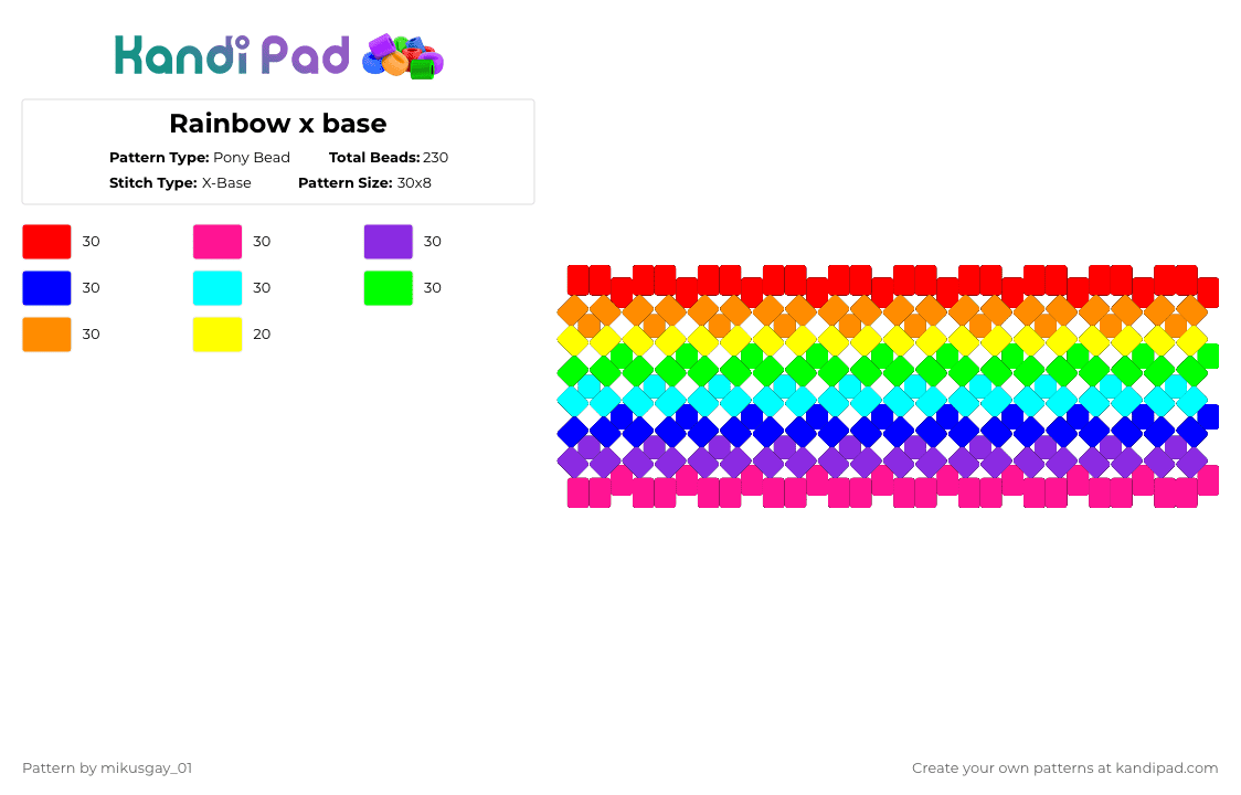 Rainbow x base Pony Bead Pattern - Kandi Pad | Kandi Patterns, Fuse ...