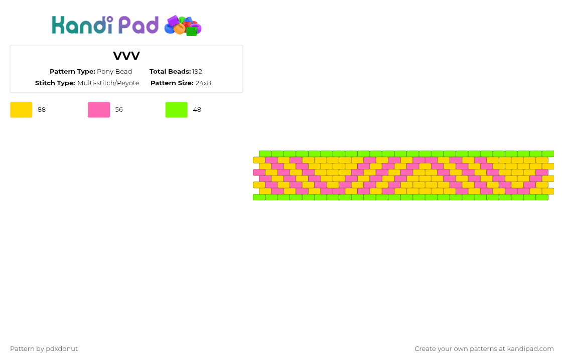 VVV Pony Bead Pattern - Kandi Pad | Kandi Patterns, Fuse Bead Patterns ...