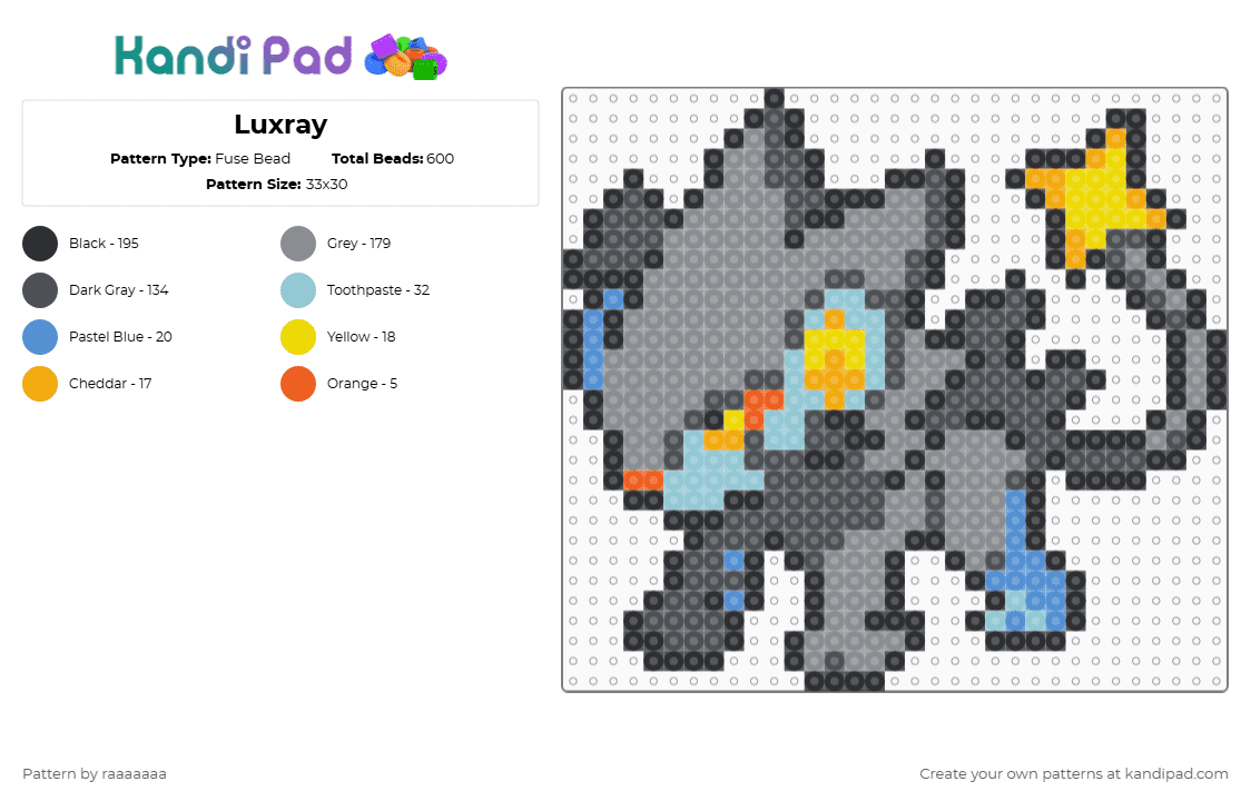 Luxray Fuse Bead Pattern - Kandi Pad | Kandi Patterns, Fuse Bead ...