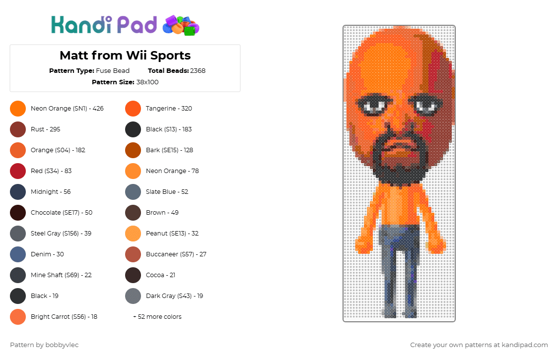 Matt from Wii Sports Fuse Bead Pattern - Kandi Pad | Kandi Patterns ...