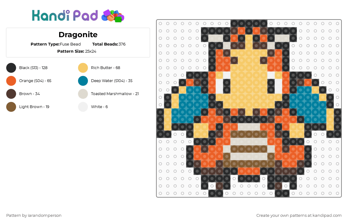 Dragonite Fuse Bead Pattern - Kandi Pad | Kandi Patterns, Fuse Bead ...