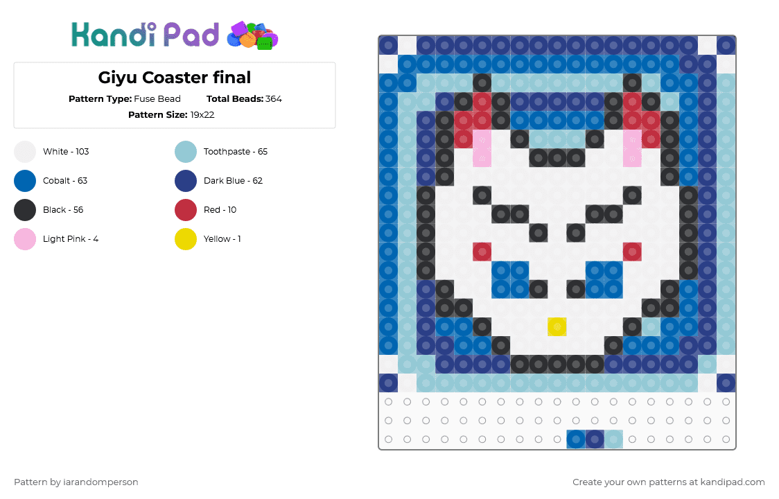 Giyu Coaster final Fuse Bead Pattern - Kandi Pad | Kandi Patterns, Fuse ...