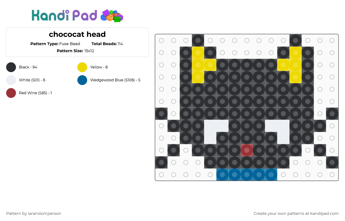 Chococat head Fuse Bead Pattern - Kandi Pad | Kandi Patterns, Fuse Bead ...