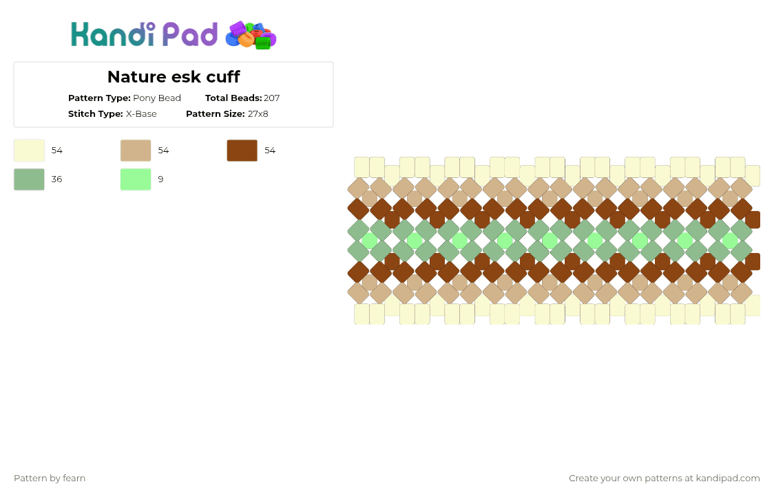 Nature esk cuff Pony Bead Pattern - Kandi Pad | Kandi Patterns, Fuse ...