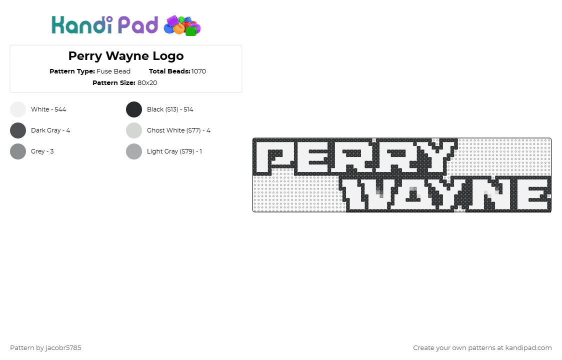 Perry Wayne Logo Fuse Bead Pattern - Kandi Pad | Kandi Patterns, Fuse ...