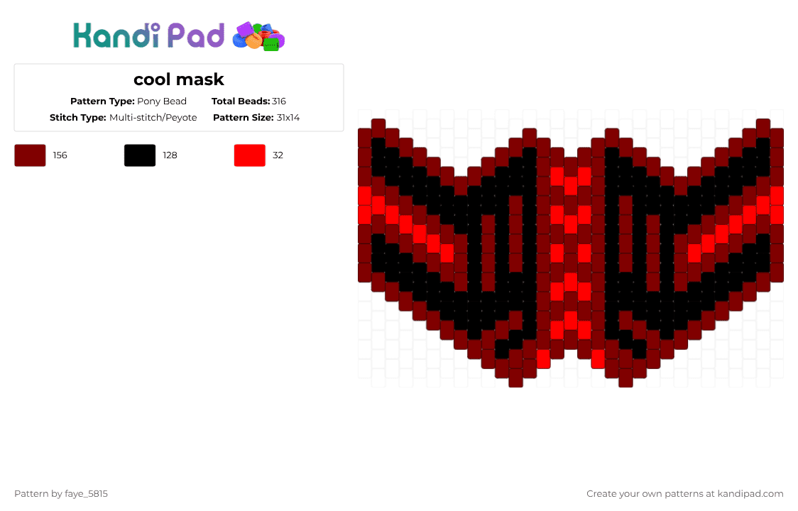 Cool mask Pony Bead Pattern - Kandi Pad | Kandi Patterns, Fuse Bead ...