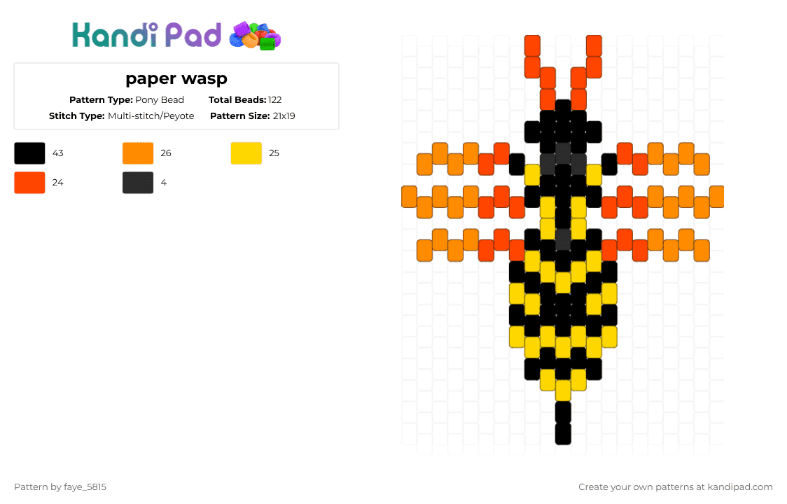 Paper wasp Pony Bead Pattern - Kandi Pad | Kandi Patterns, Fuse Bead ...