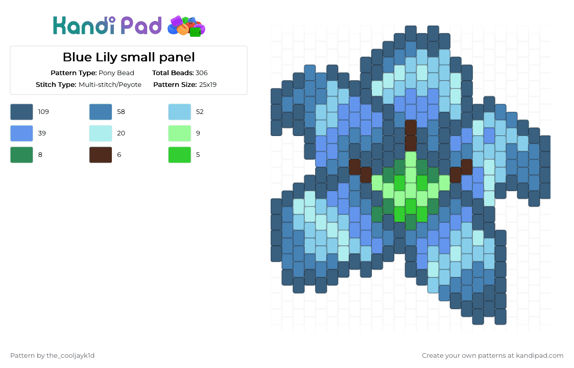 Blue Lily small panel Pony Bead Pattern - Kandi Pad | Kandi Patterns ...