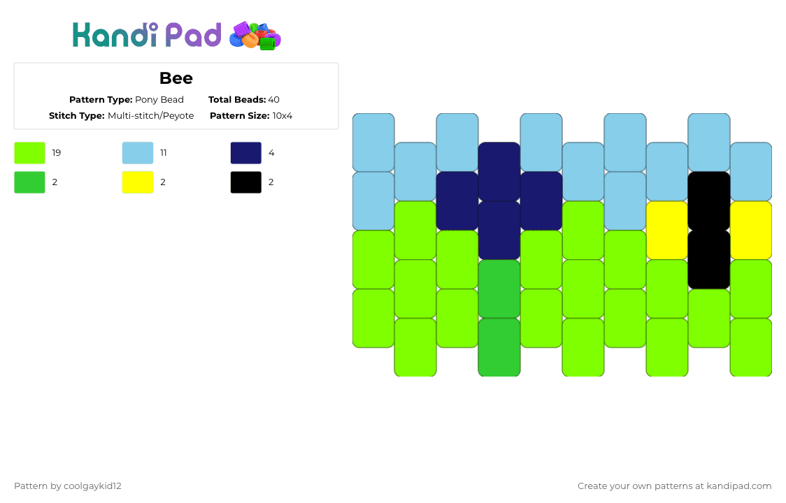 Bee Pony Bead Pattern - Kandi Pad | Kandi Patterns, Fuse Bead Patterns ...