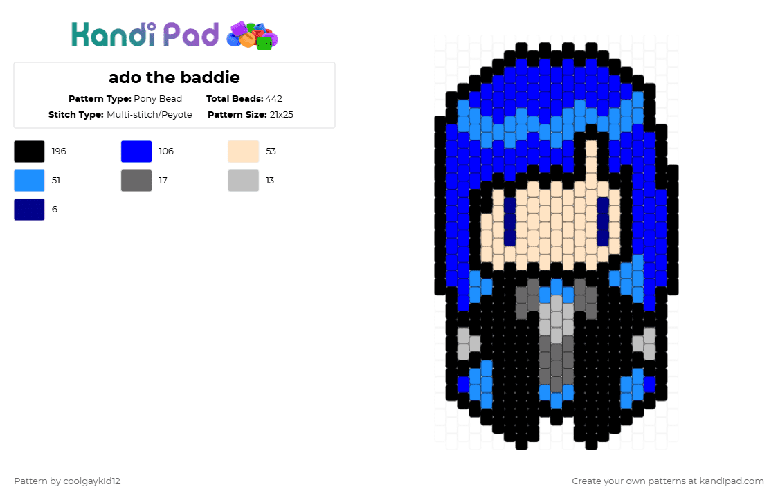 Ado the baddie Pony Bead Pattern - Kandi Pad | Kandi Patterns, Fuse ...