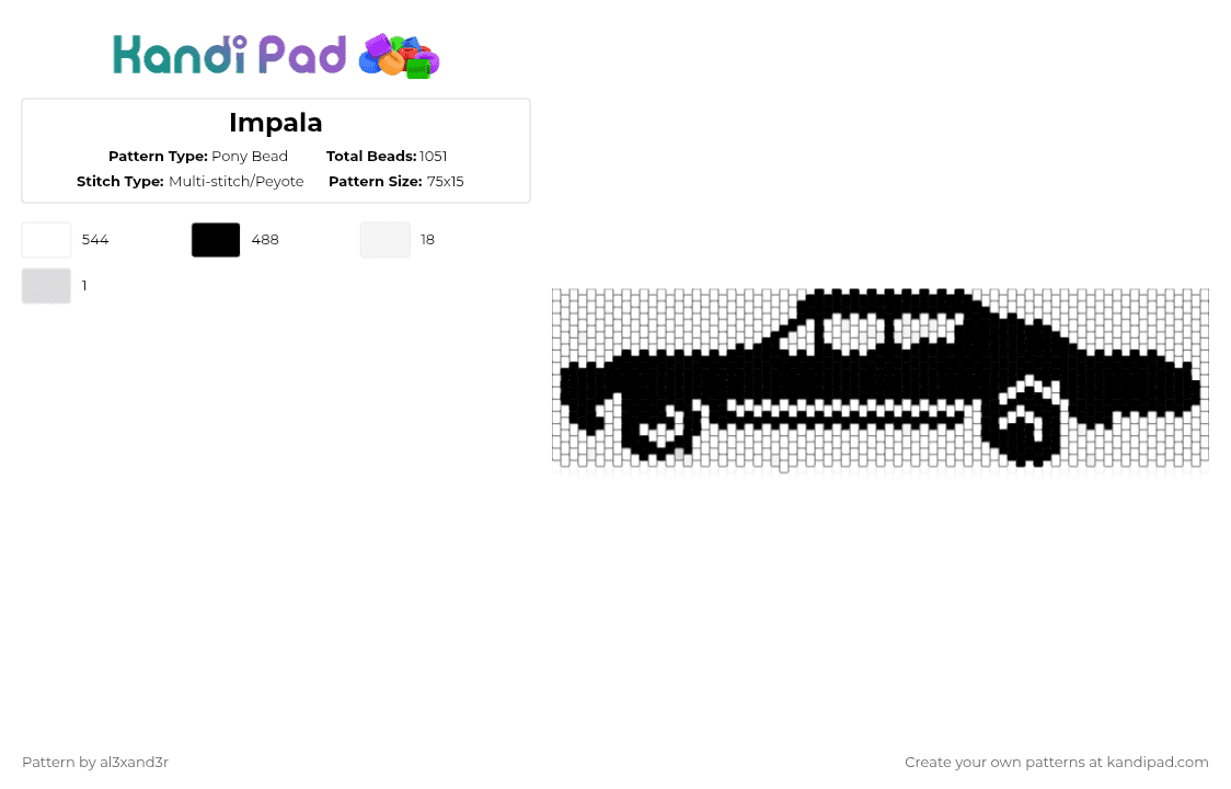 Impala Pony Bead Pattern - Kandi Pad | Kandi Patterns, Fuse Bead ...