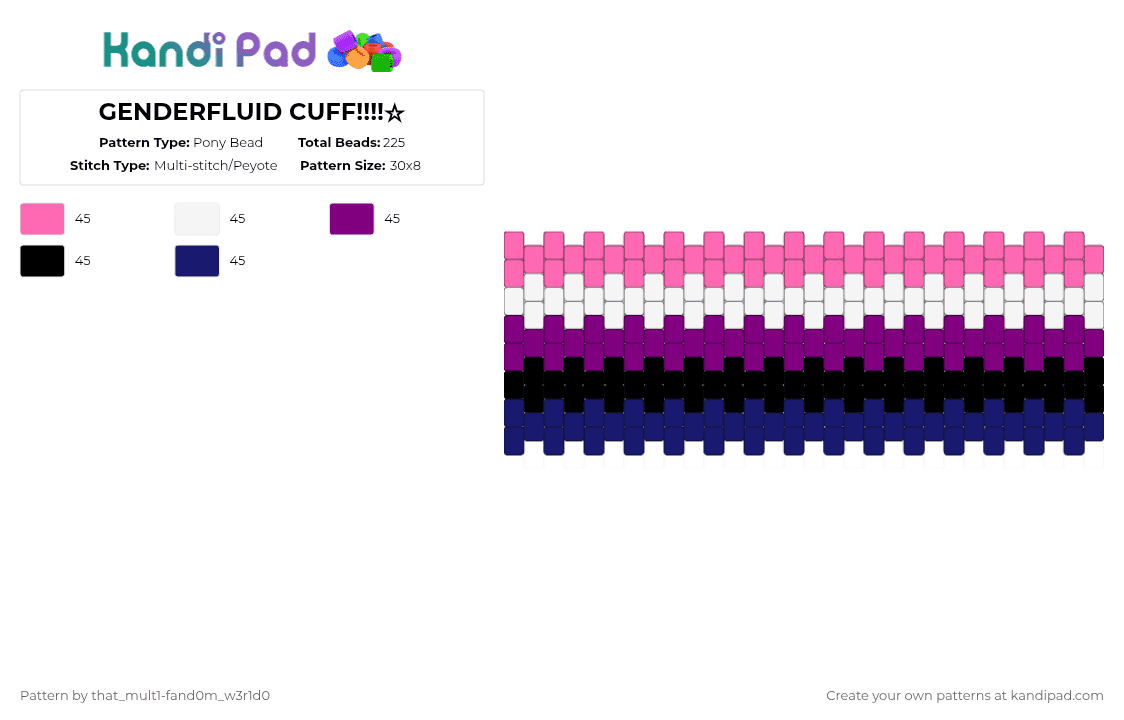 GENDERFLUID CUFF!!!!☆ Pony Bead Pattern - Kandi Pad | Kandi Patterns ...