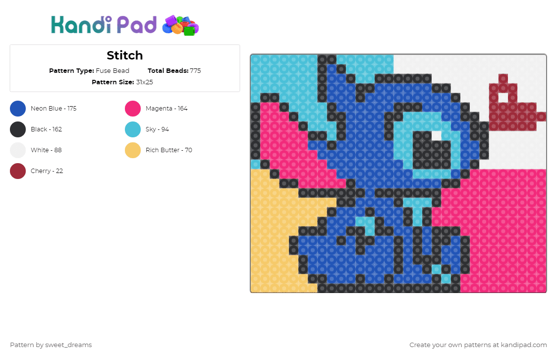 Stitch Fuse Bead Pattern - Kandi Pad | Kandi Patterns, Fuse Bead ...