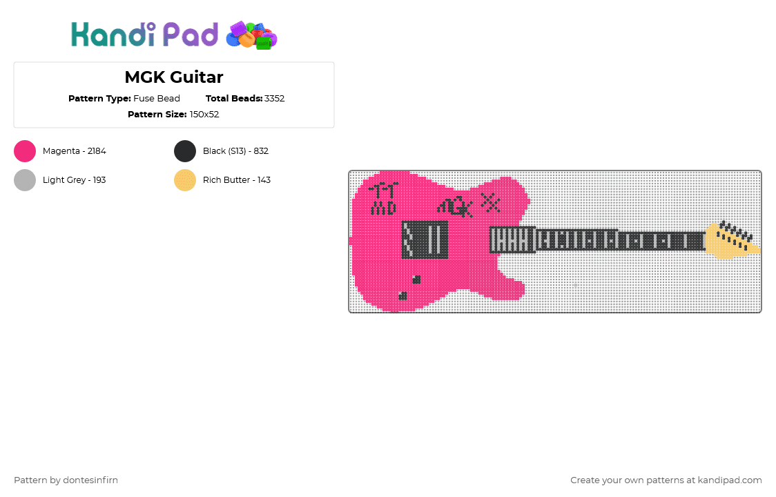 MGK Guitar Fuse Bead Pattern - Kandi Pad | Kandi Patterns, Fuse Bead ...