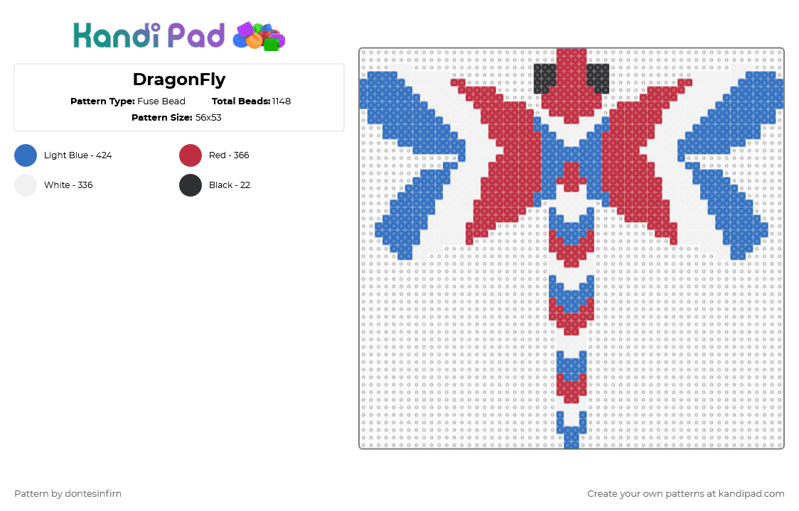 DragonFly Fuse Bead Pattern - Kandi Pad | Kandi Patterns, Fuse Bead ...