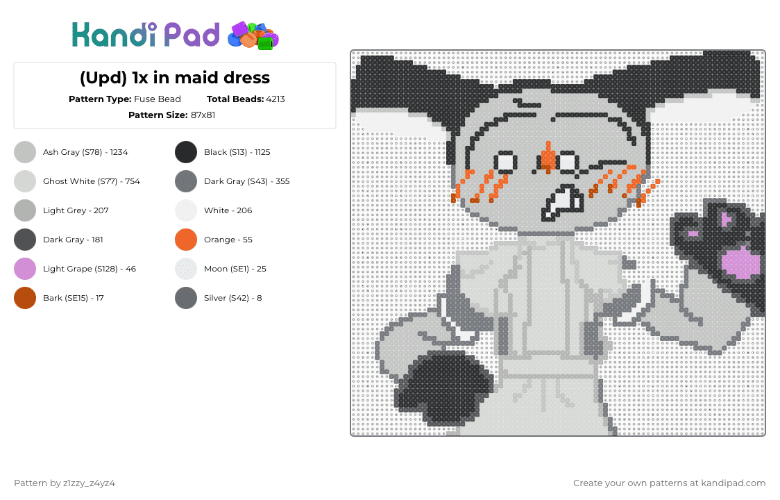 (Upd) 1x in maid dress Fuse Bead Pattern - Kandi Pad | Kandi Patterns ...