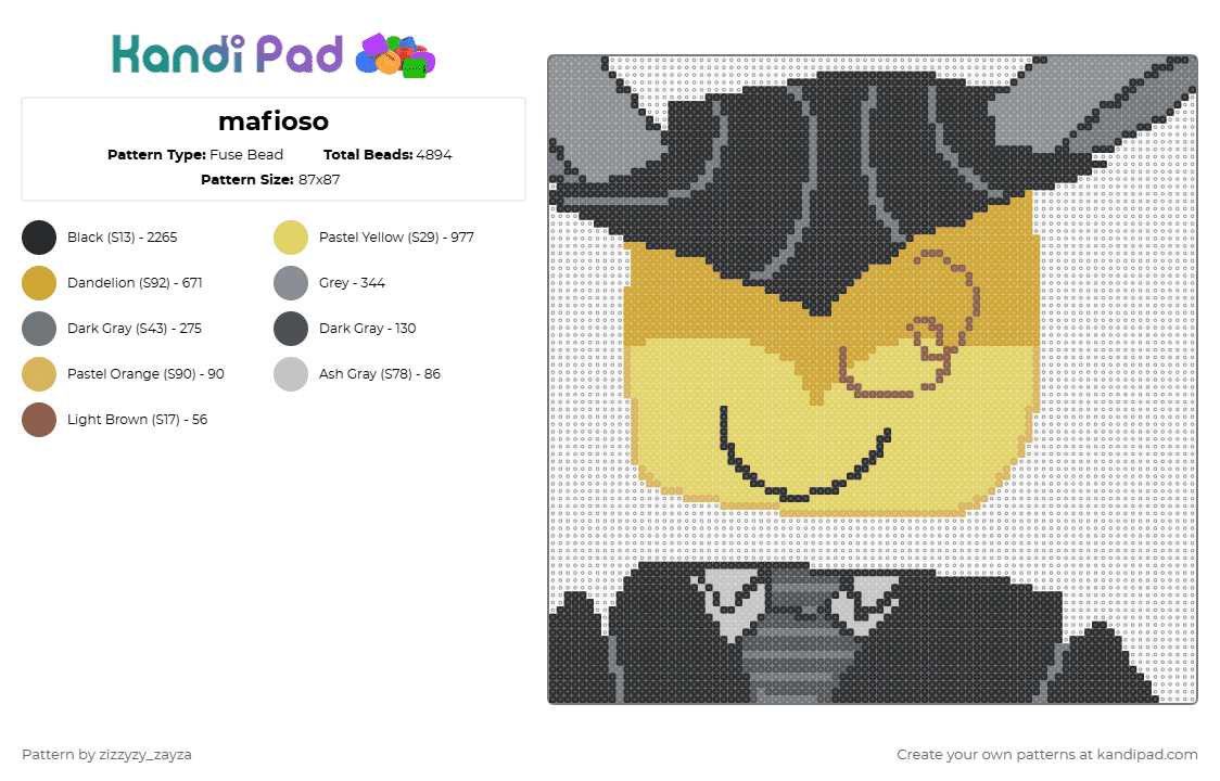 Mafioso Fuse Bead Pattern - Kandi Pad | Kandi Patterns, Fuse Bead ...