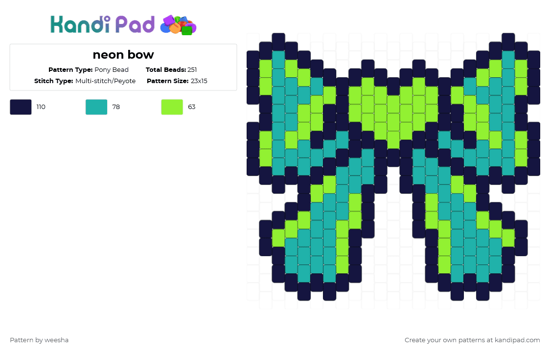 Neon bow Pony Bead Pattern - Kandi Pad | Kandi Patterns, Fuse Bead ...