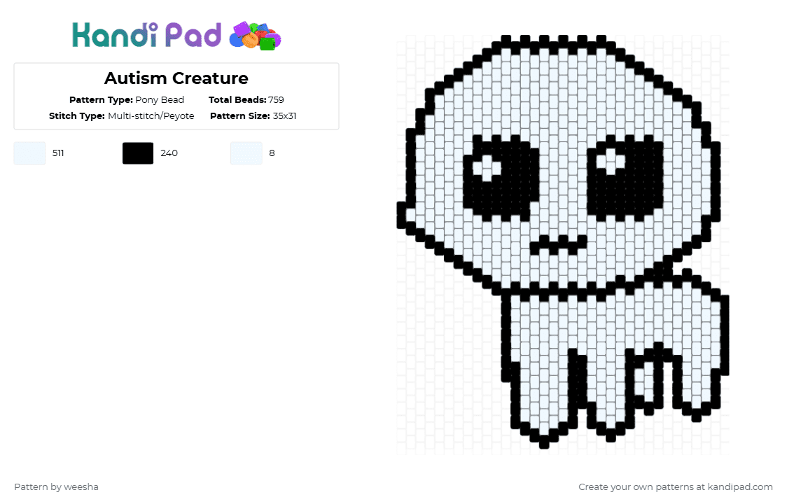 Autism Creature Pony Bead Pattern - Kandi Pad | Kandi Patterns, Fuse ...