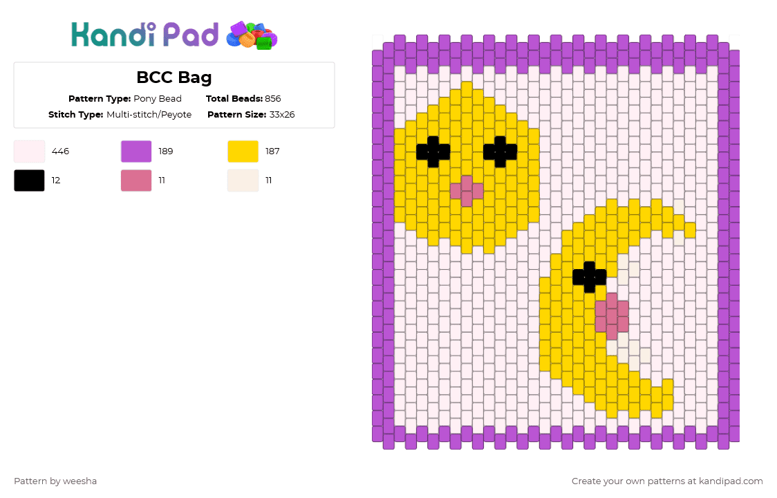 BCC Bag Pony Bead Pattern - Kandi Pad | Kandi Patterns, Fuse Bead ...