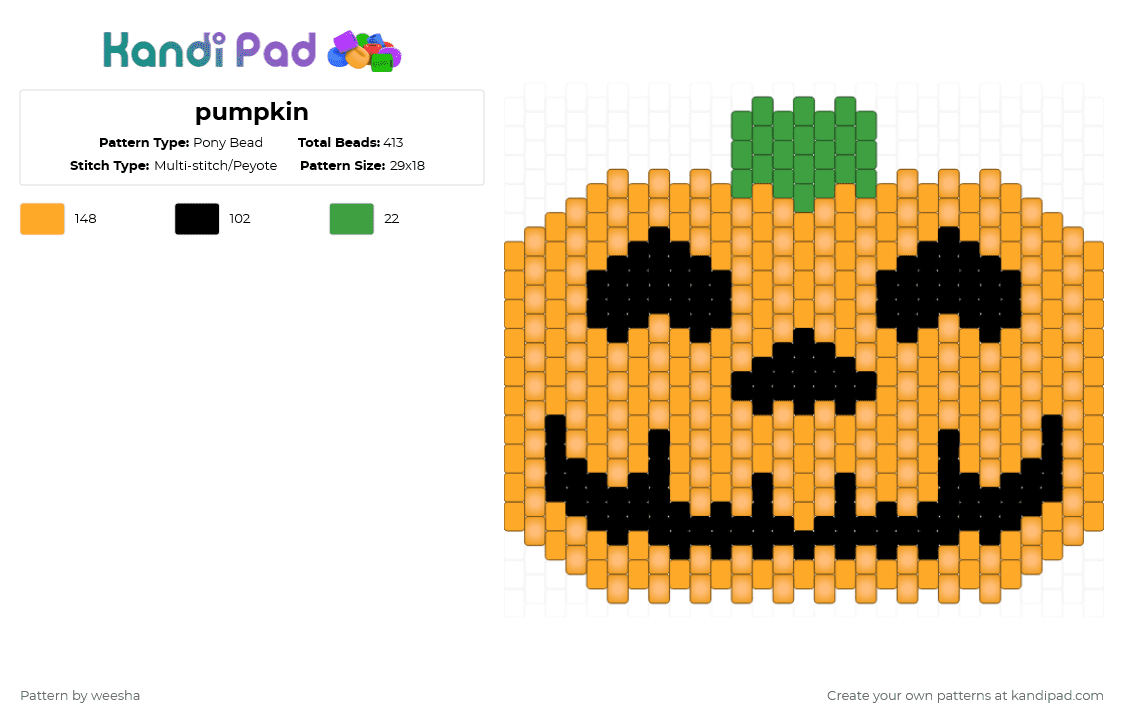 Pumpkin Pony Bead Pattern - Kandi Pad | Kandi Patterns, Fuse Bead ...
