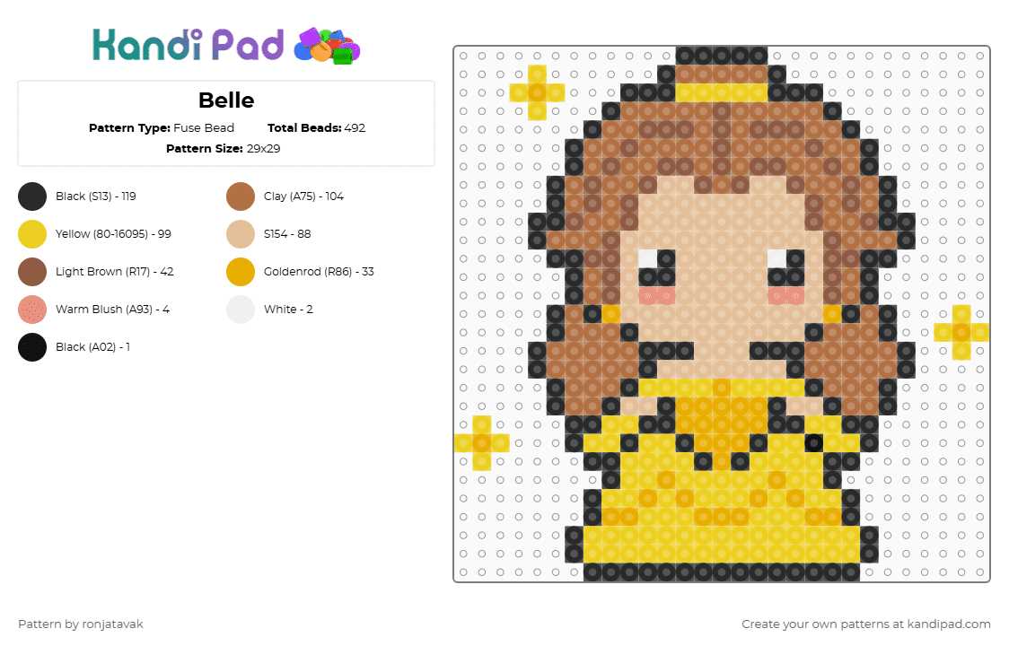 Belle Fuse Bead Pattern - Kandi Pad | Kandi Patterns, Fuse Bead ...