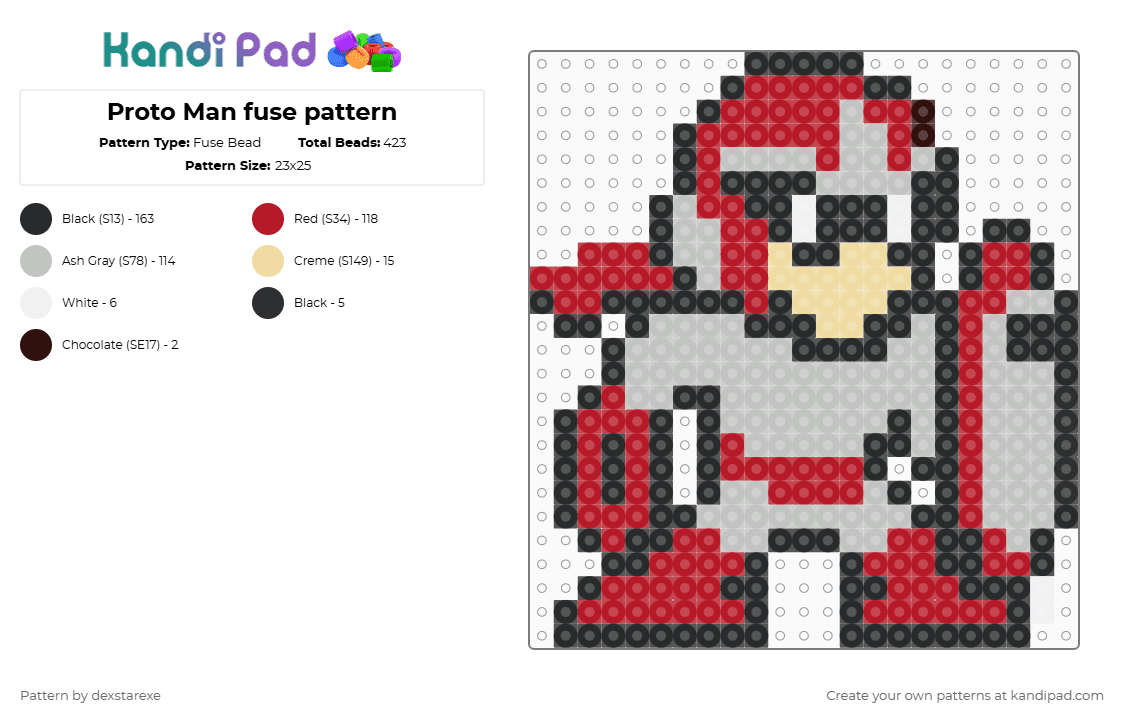 Proto Man fuse pattern Fuse Bead Pattern - Kandi Pad | Kandi Patterns ...