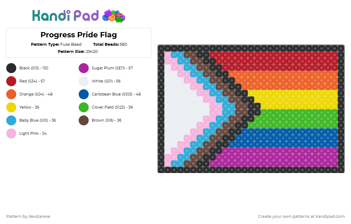Progress Pride Flag Fuse Bead Pattern - Kandi Pad | Kandi Patterns ...