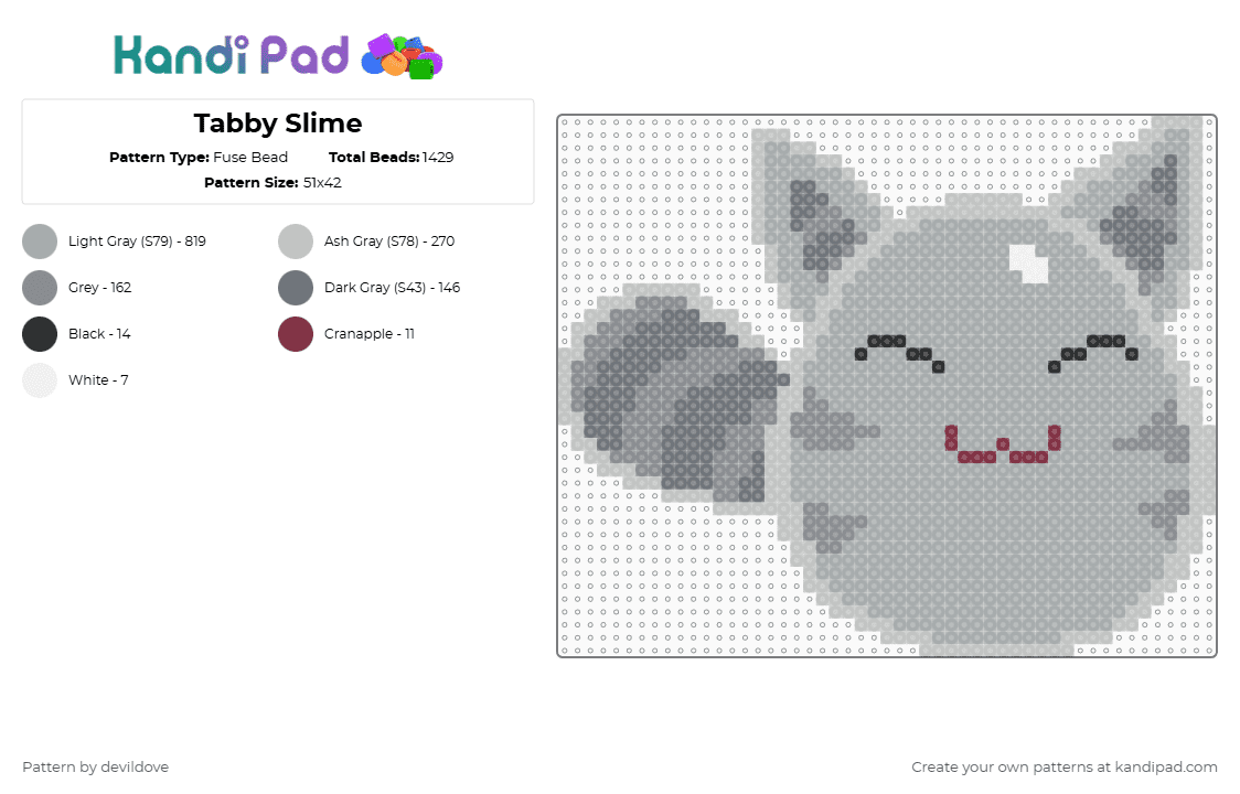 Tabby Slime Fuse Bead Pattern - Kandi Pad | Kandi Patterns, Fuse Bead ...