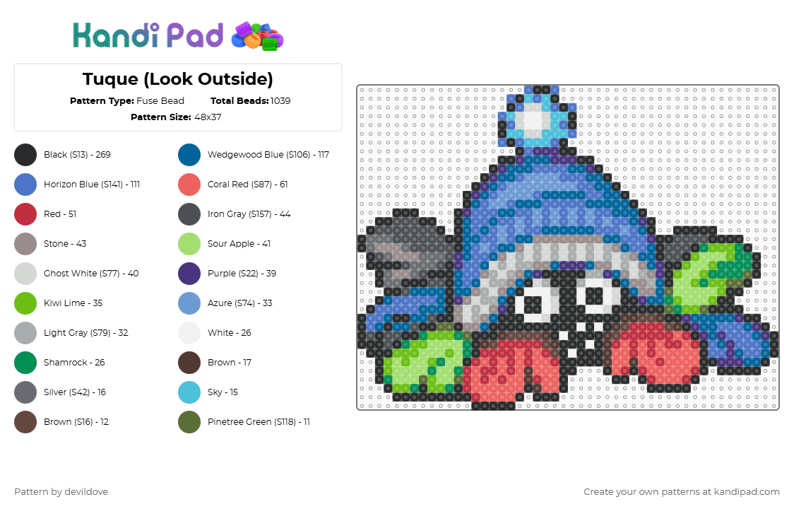 Tuque (Look Outside) Fuse Bead Pattern - Kandi Pad | Kandi Patterns ...