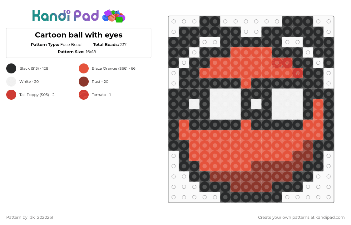 Cartoon ball with eyes Fuse Bead Pattern - Kandi Pad | Kandi Patterns ...