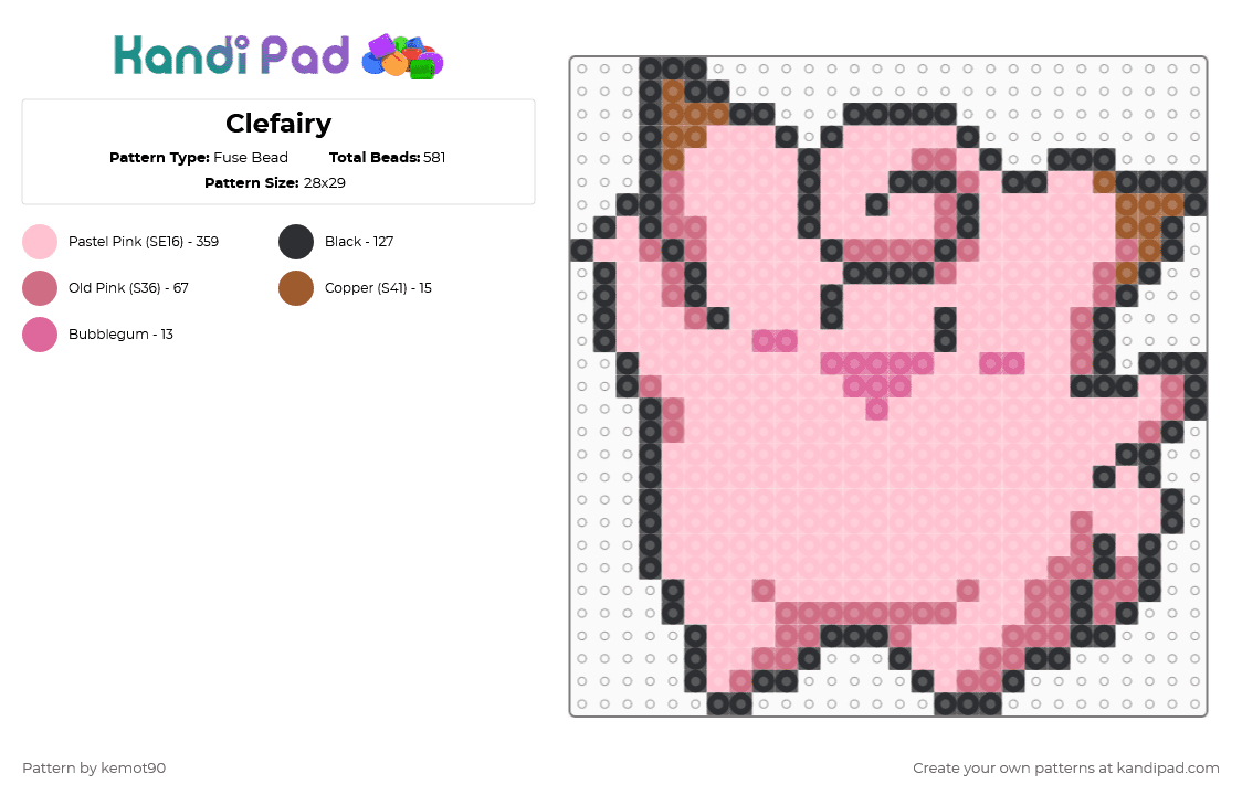 Clefairy Fuse Bead Pattern - Kandi Pad | Kandi Patterns, Fuse Bead ...