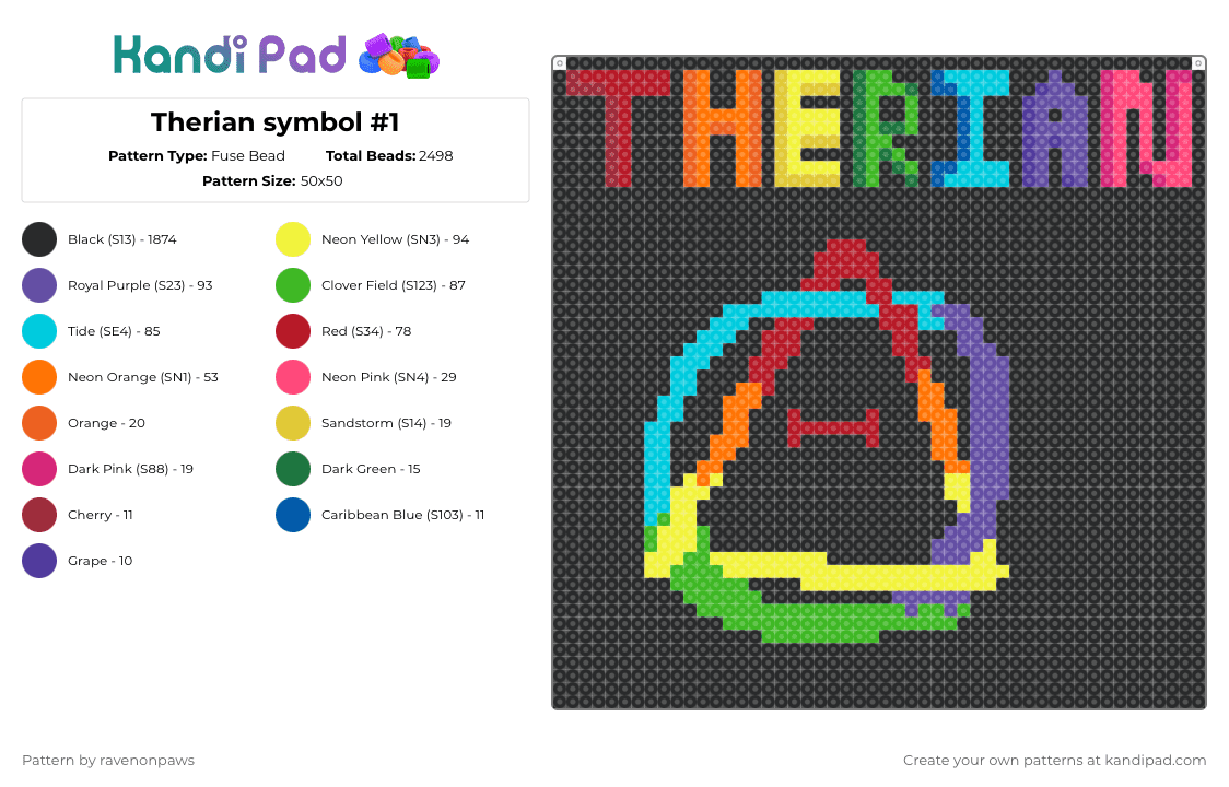 Therian symbol #1 Fuse Bead Pattern - Kandi Pad | Kandi Patterns, Fuse ...