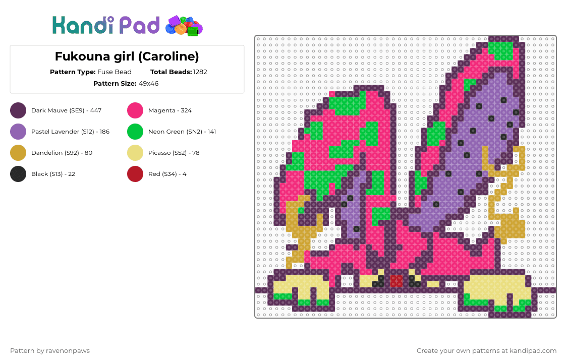 Fukouna girl (Caroline) Fuse Bead Pattern - Kandi Pad | Kandi Patterns ...