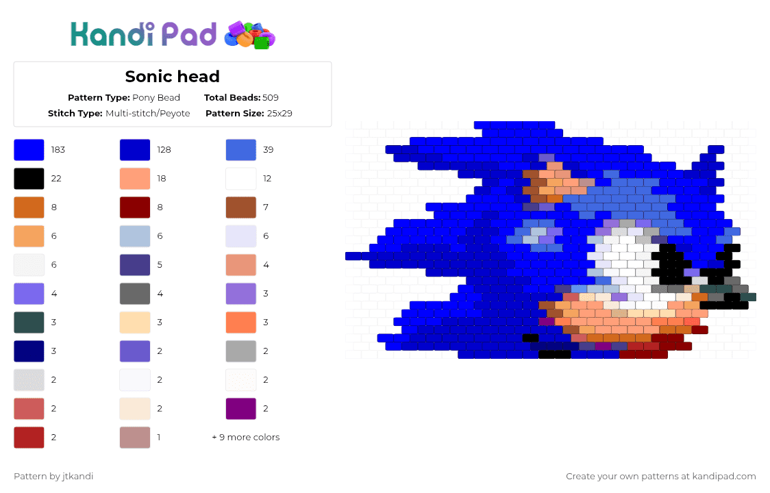Sonic head Pony Bead Pattern - Kandi Pad | Kandi Patterns, Fuse Bead ...