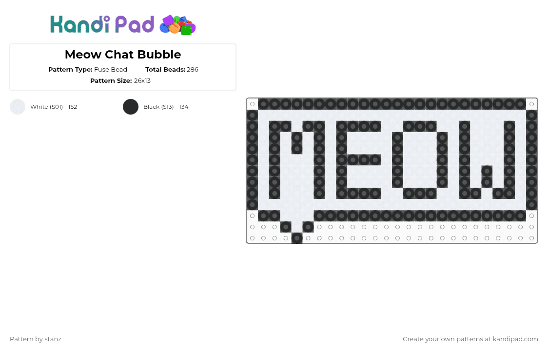 Meow Chat Bubble Fuse Bead Pattern - Kandi Pad | Kandi Patterns, Fuse ...