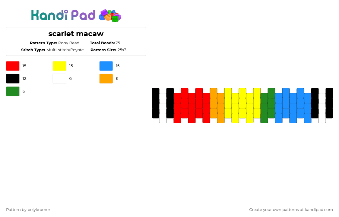 Scarlet macaw Pony Bead Pattern - Kandi Pad | Kandi Patterns, Fuse Bead ...