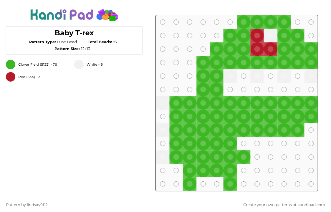 Baby T-rex Fuse Bead Pattern - Kandi Pad | Kandi Patterns, Fuse Bead ...