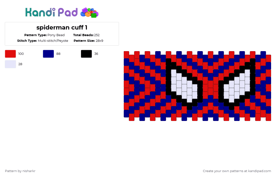Spiderman cuff 1 Pony Bead Pattern - Kandi Pad | Kandi Patterns, Fuse ...
