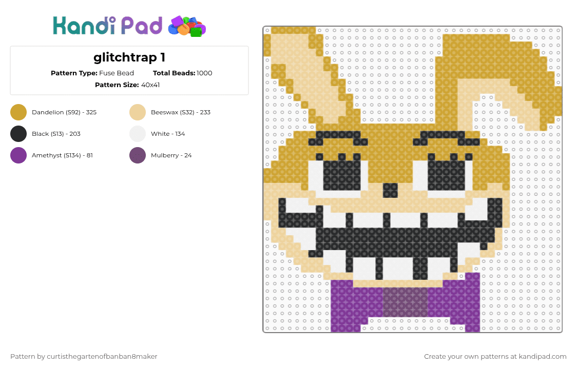 Glitchtrap 1 Fuse Bead Pattern - Kandi Pad | Kandi Patterns, Fuse Bead ...