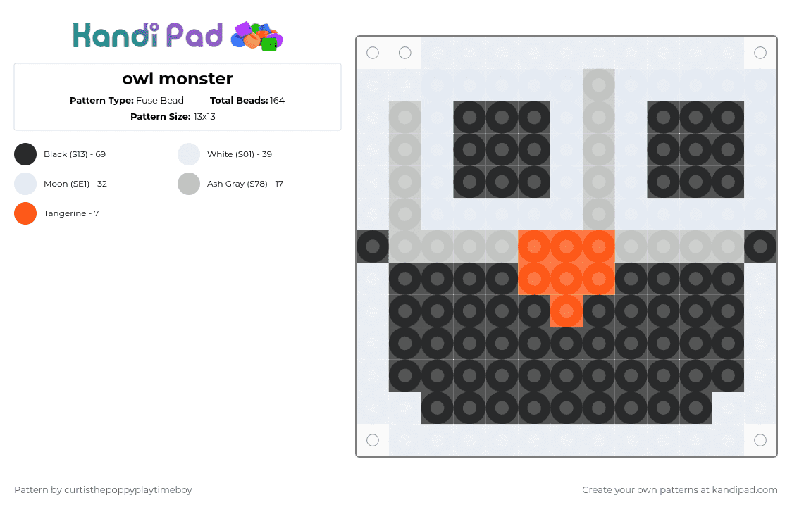 Owl monster Fuse Bead Pattern - Kandi Pad | Kandi Patterns, Fuse Bead ...