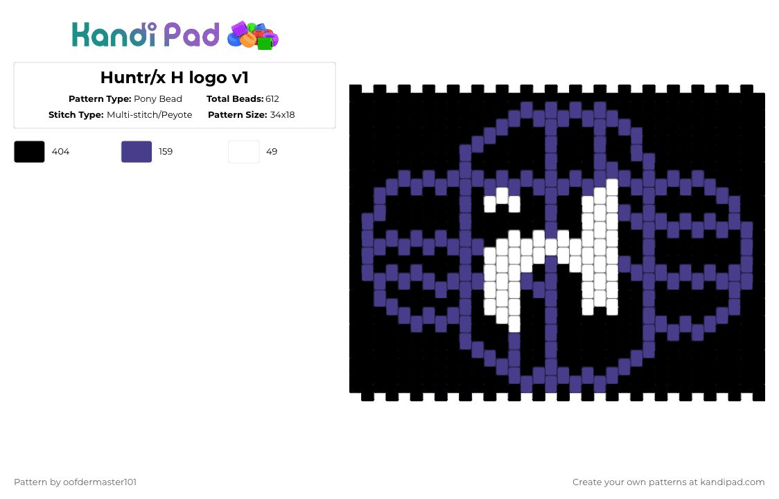 Huntr/x H logo v1 Pony Bead Pattern - Kandi Pad | Kandi Patterns, Fuse ...