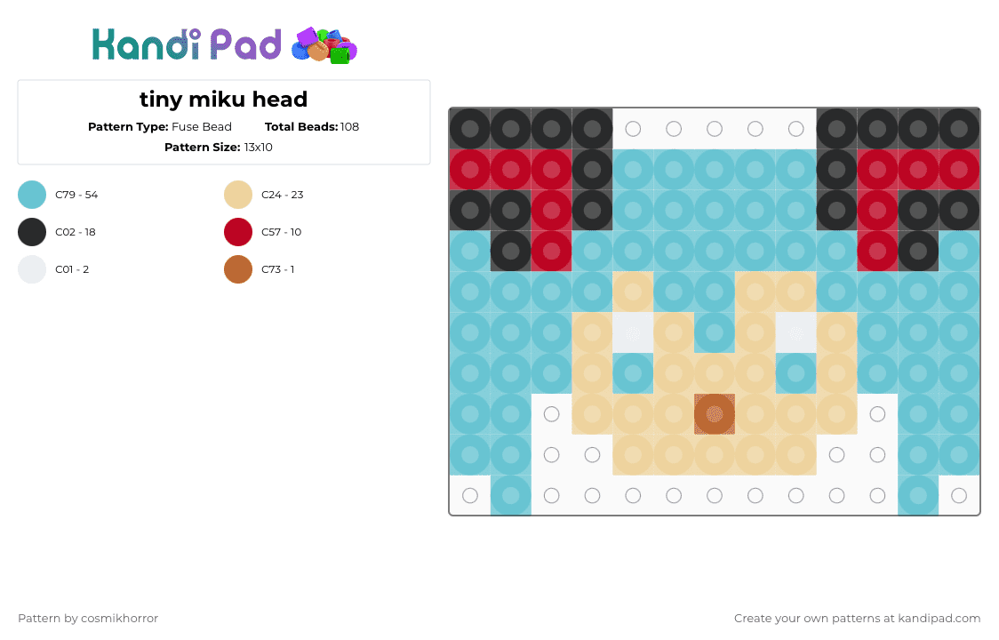 Tiny miku head Fuse Bead Pattern - Kandi Pad | Kandi Patterns, Fuse ...