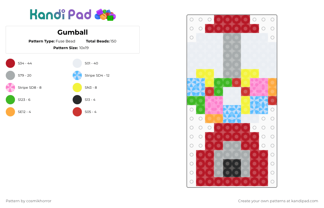 Gumball Fuse Bead Pattern - Kandi Pad | Kandi Patterns, Fuse Bead ...