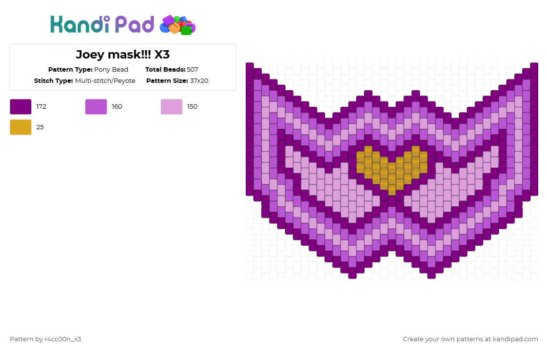 Joey mask!!! X3 Pony Bead Pattern - Kandi Pad | Kandi Patterns, Fuse ...