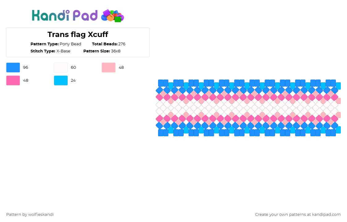 Trans flag Xcuff Pony Bead Pattern - Kandi Pad | Kandi Patterns, Fuse ...