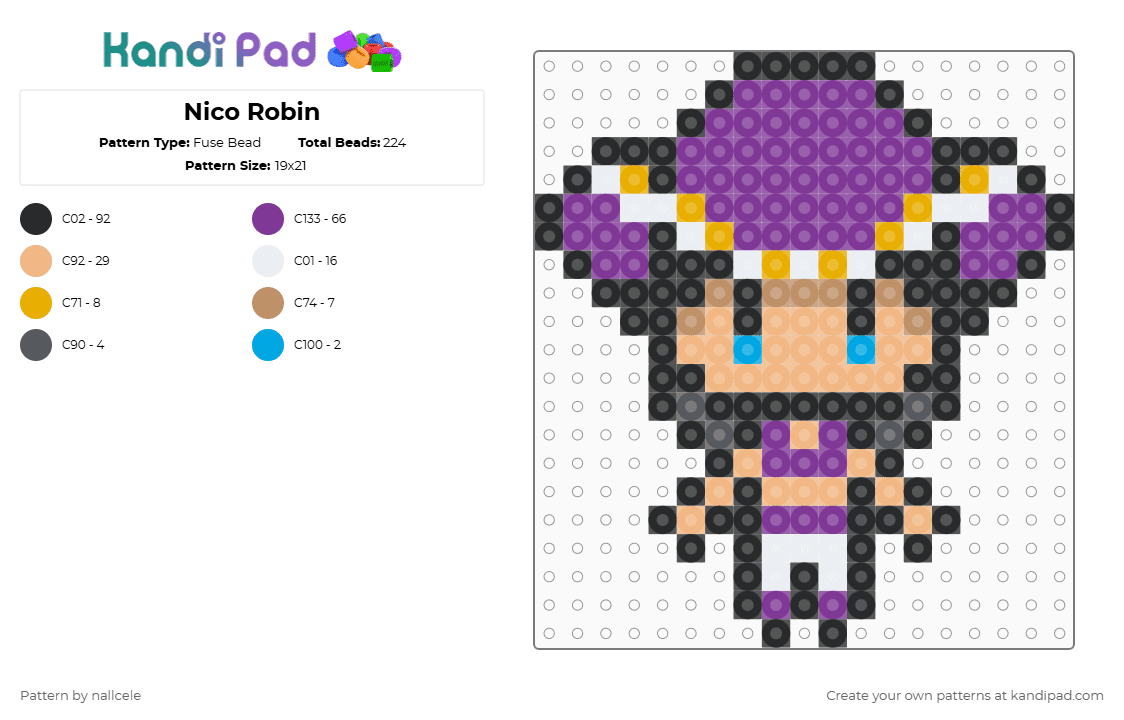 Nico Robin Fuse Bead Pattern - Kandi Pad | Kandi Patterns, Fuse Bead ...